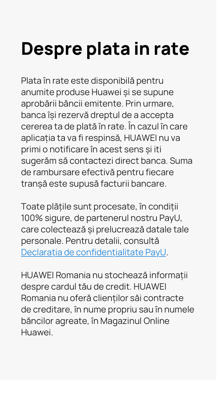 Plateste in rate fara dobanda - Huawei Store Romania